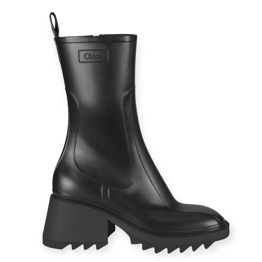 Chloe Betty Pvc Short Rain Boots Black Chunky Heel Zi… - Gem